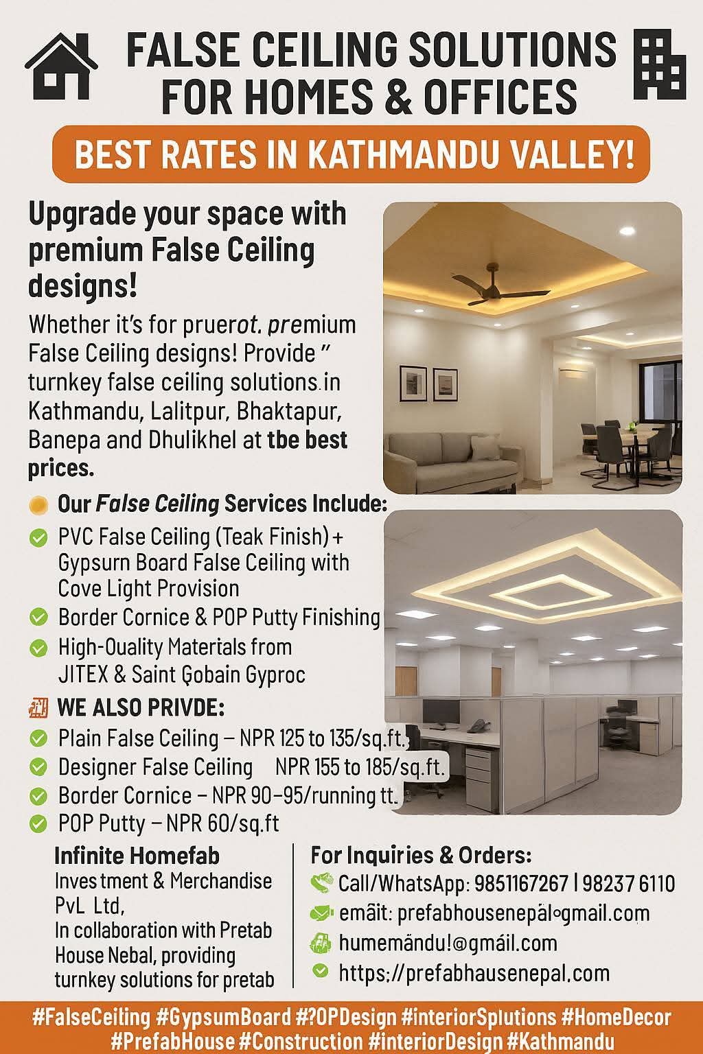 False Ceiling Service In Nepal - Acoustic ,soundproofing ,Insulation Solution In Nepal
